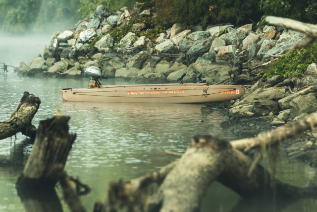 Wavewalk 700 with an outboard gas motor, and with an electric trolling ...