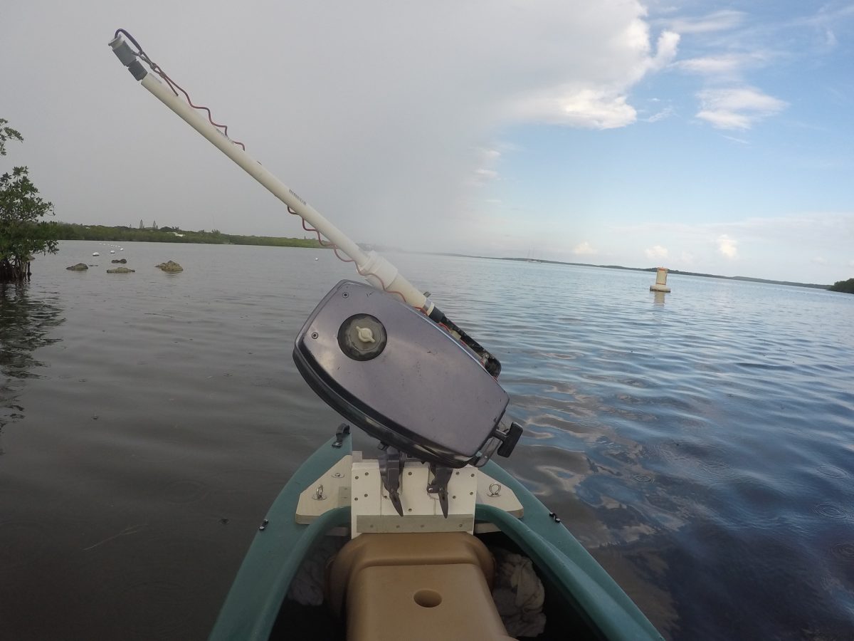 5 HP outboard motor mounted on Wavewalk 700 skiff – STABLE KAYAKS AND ...