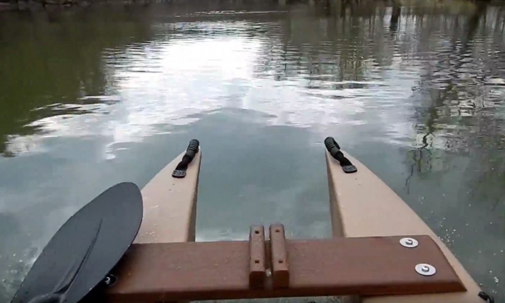 Wavewalk 500 kayak with long tail surface drive for shallow streams ...